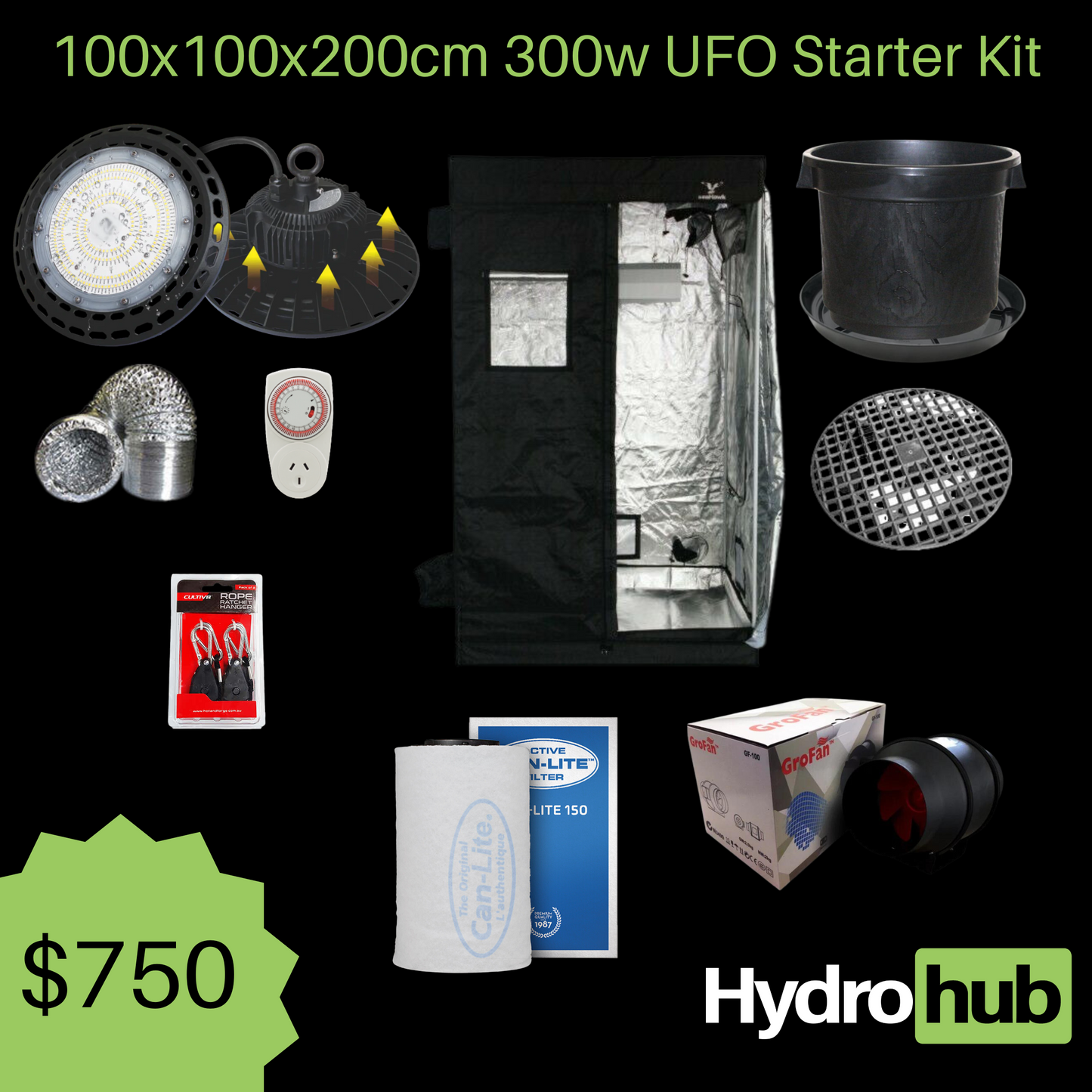 1x1x2m Pro Grow 300w LED Grow Kit – Hydro Hub